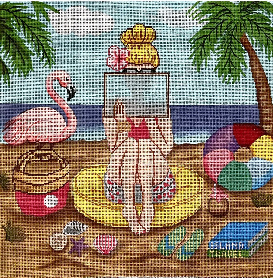 Alice Peterson Stitching Girl Beach Barbara S Needlepoint