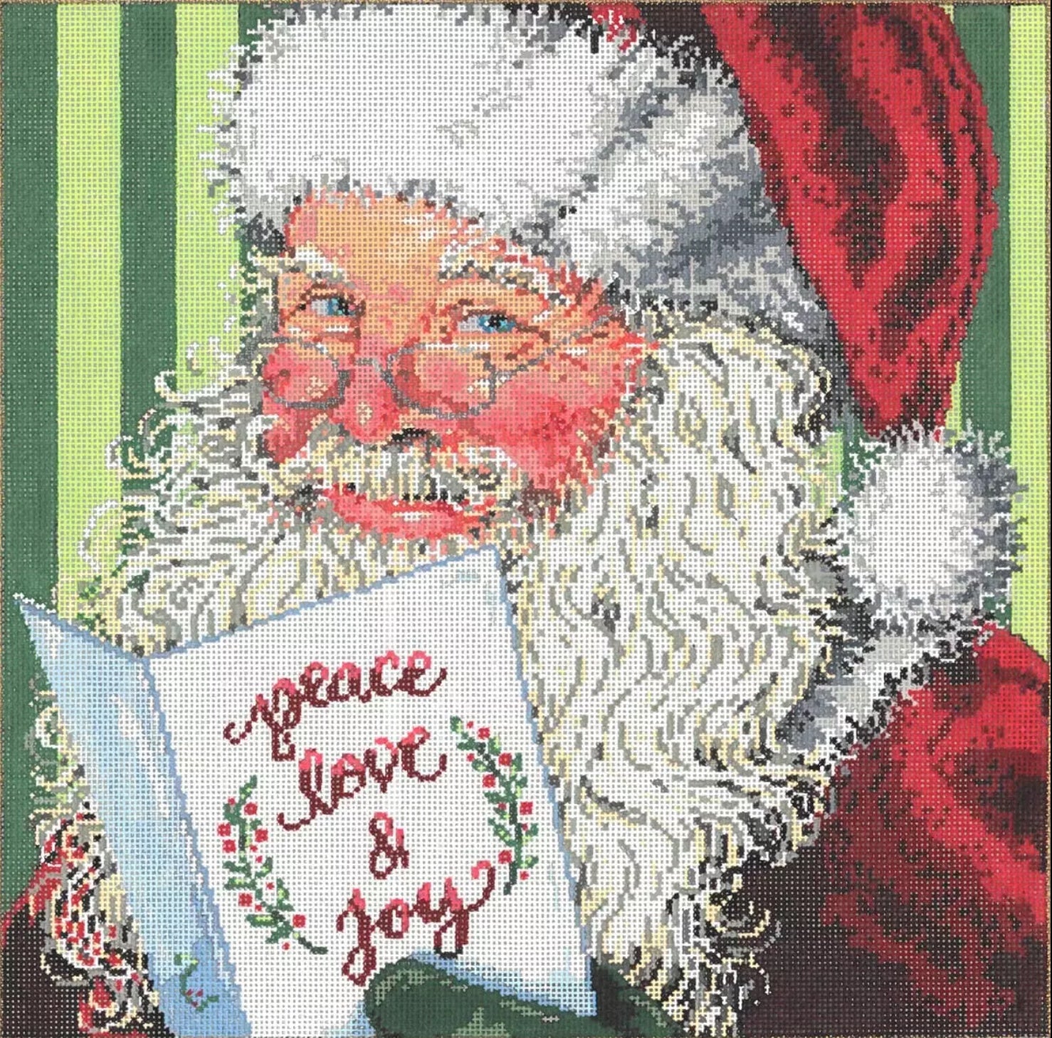 Sandra Gilmore Peace Love and Joy Santa – Barbara's Needlepoint