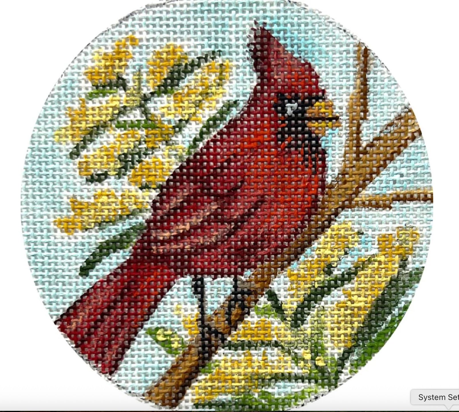 Alice Peterson Cardinal on Branch – Barbara's Needlepoint