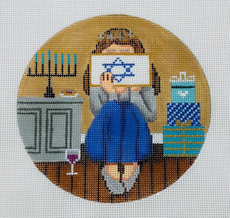 Alice Peterson Hanukah Stitching Girl – Barbara's Needlepoint