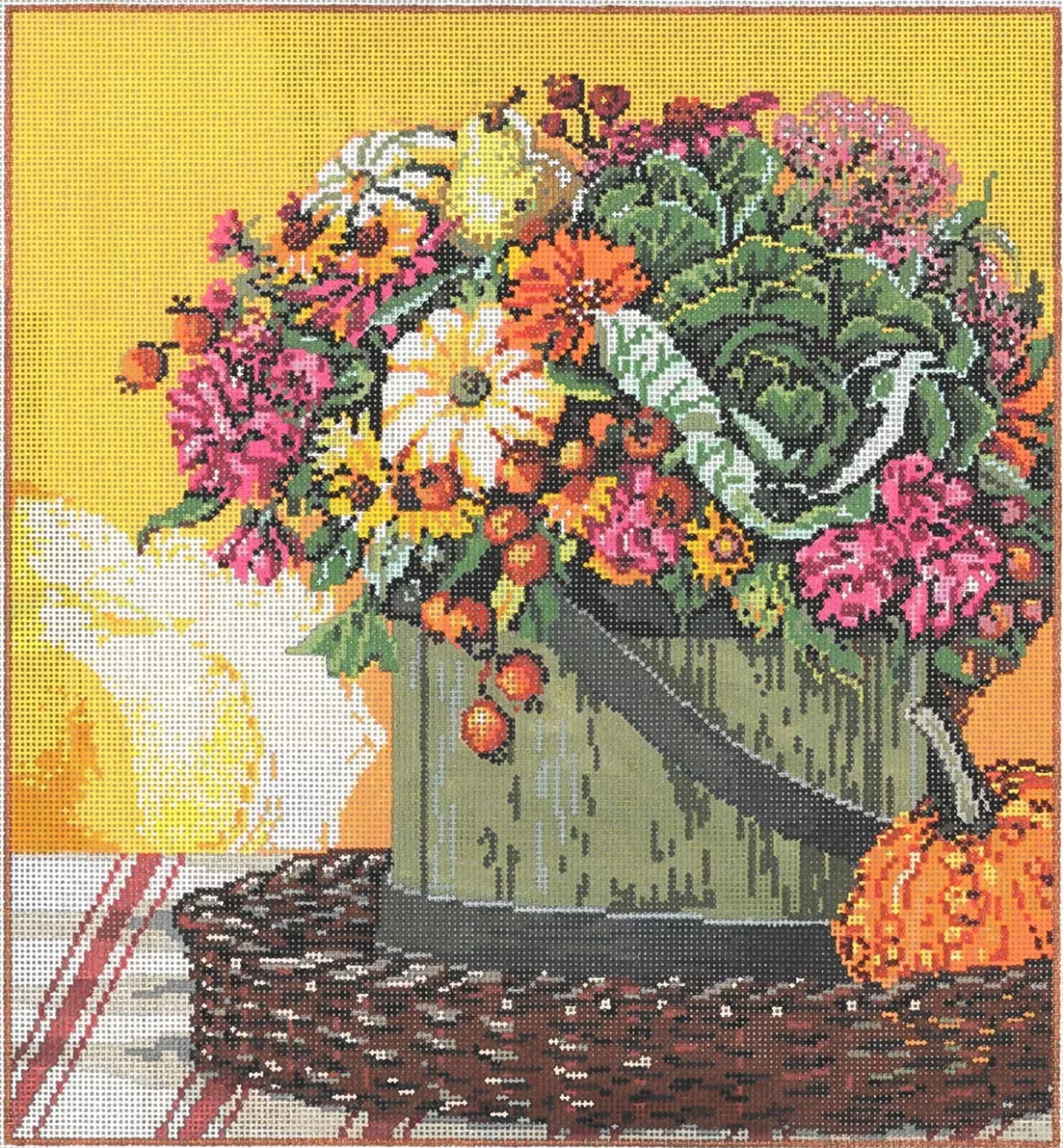 Sandra Gilmore Floral with Gourd – Barbara's Needlepoint