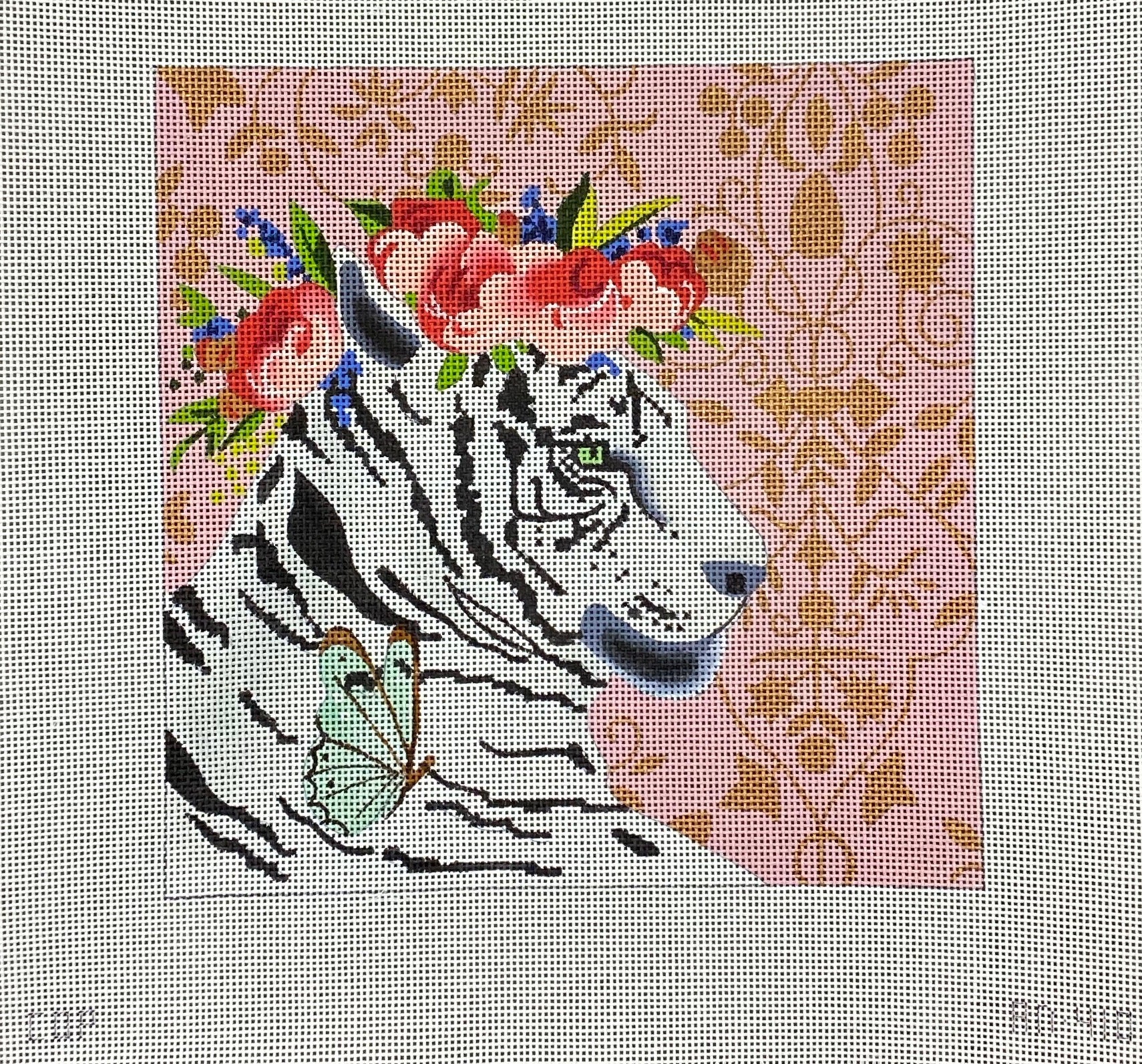 Colors of Praise White Tiger with Floral Crown – Barbara's Needlepoint