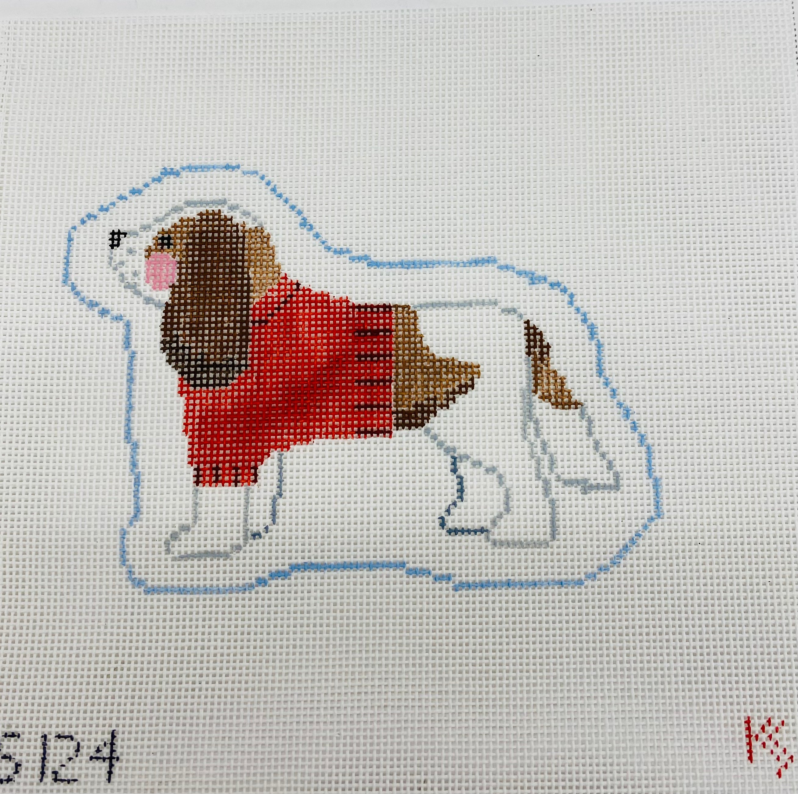 Kathy Schenkel King Charles Spaniel Red Sweater* – Barbara's Needlepoint