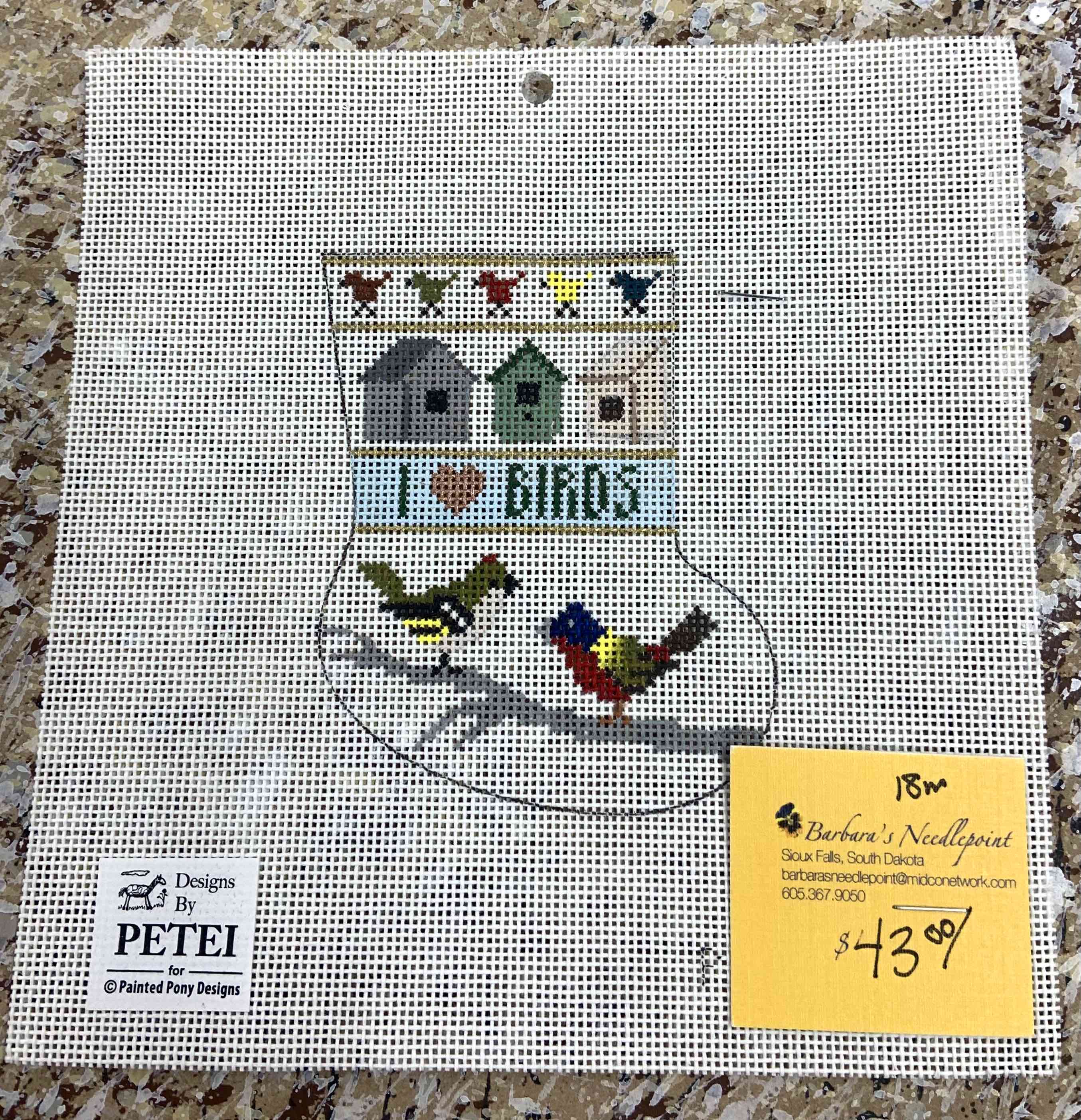 Painted Pony Mini Stocking - I Love Birds – Barbara's Needlepoint